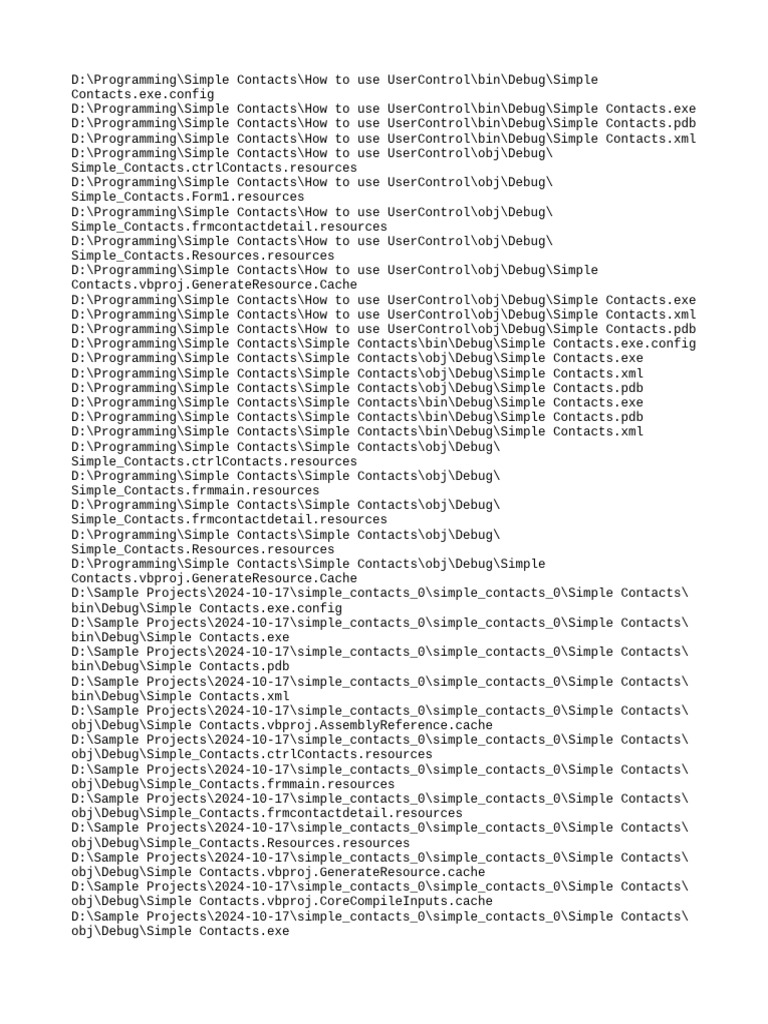 Simple Contacts - vbproj.FileListAbsolute | PDF