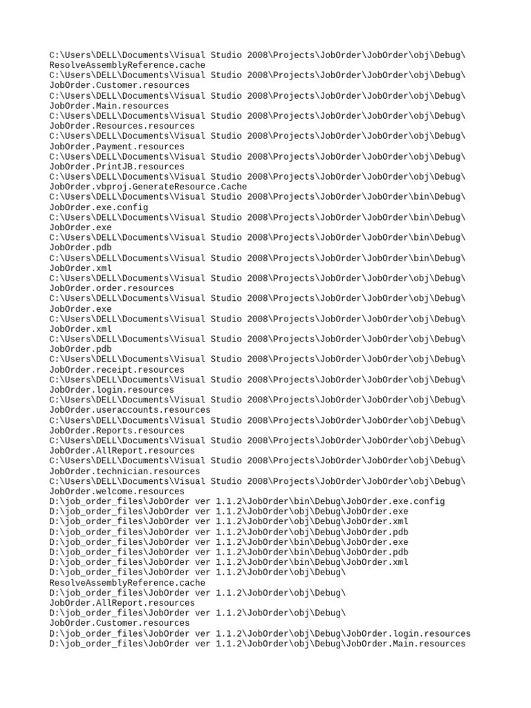 JobOrder Vbproj FileListAbsolute | PDF | Operating System Technology | Data Management