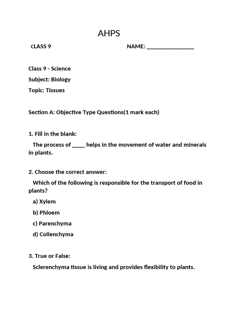 Class 9 Tissues | PDF