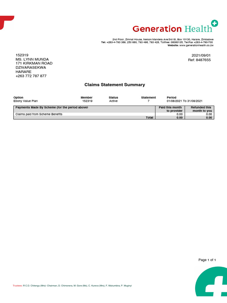 Claims Statement Summary for Member 152319 | PDF
