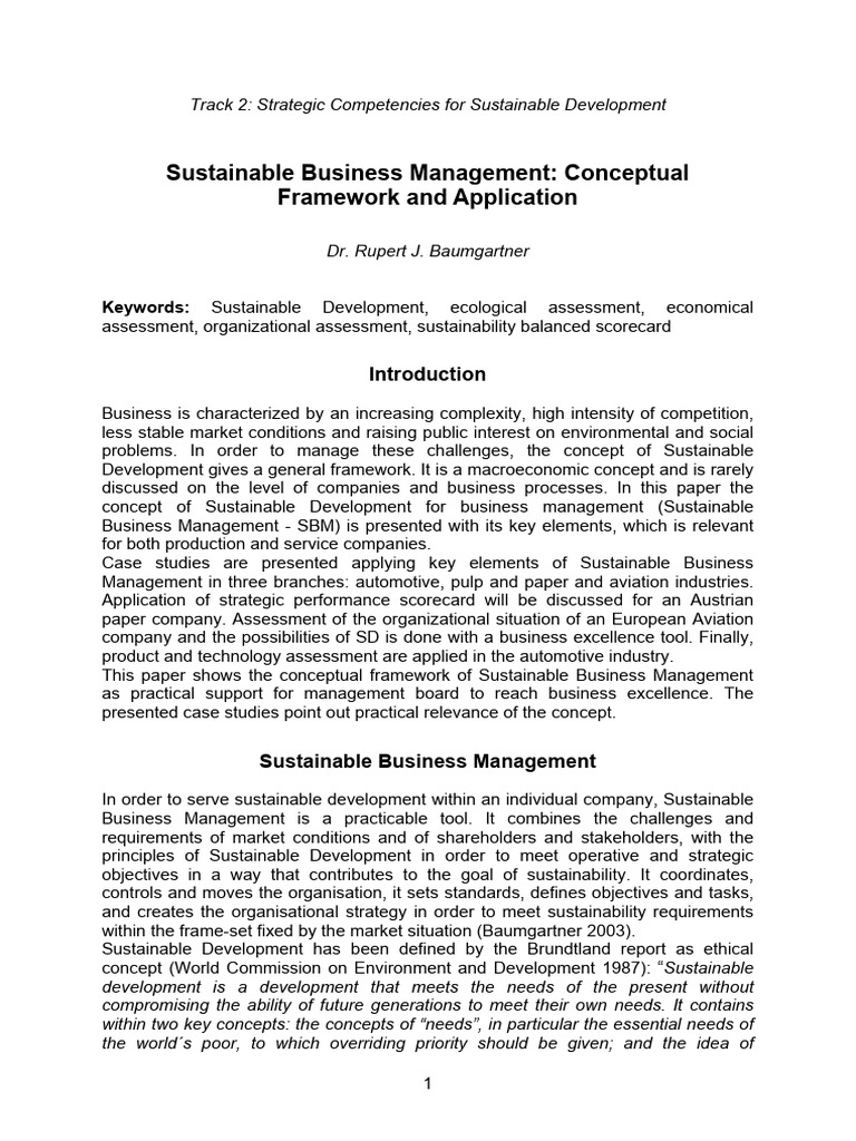 Sustainable Business Management Conceptual Framework and Application ...