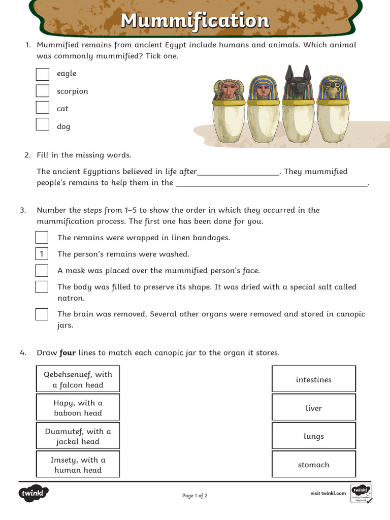 T H 1737367626 The Ancient Egyptians Mummification Quiz - Ver - 2 | PDF ...