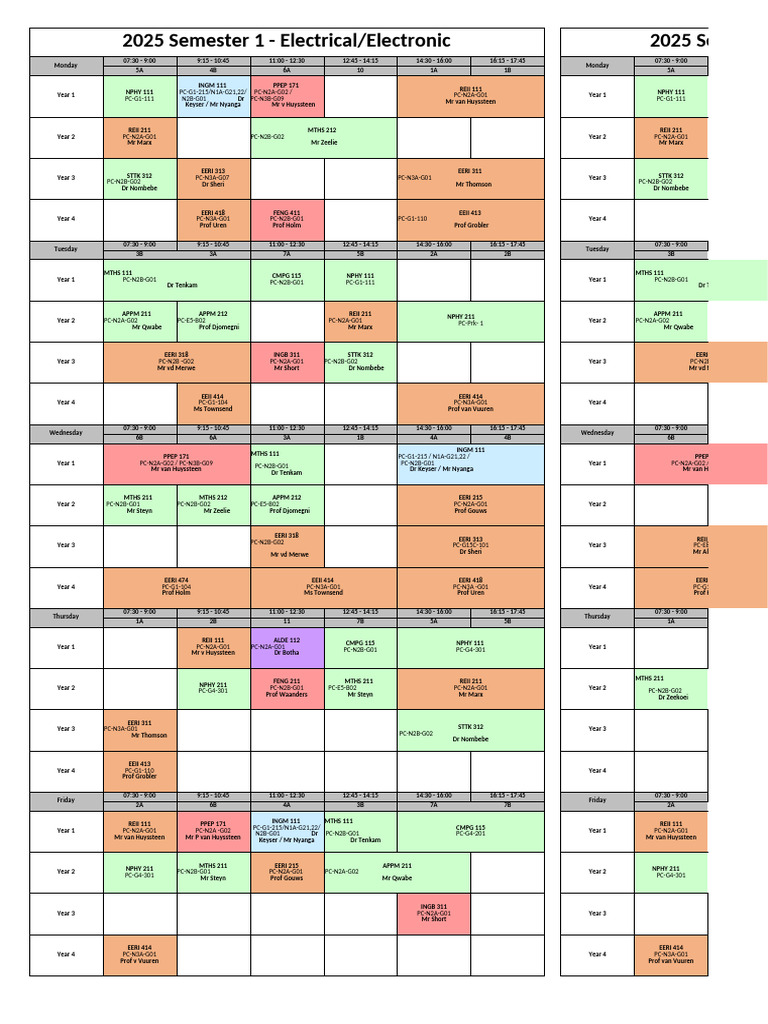 2025 SEECE 1st Sem Class Timetable - All Programs - Final | PDF