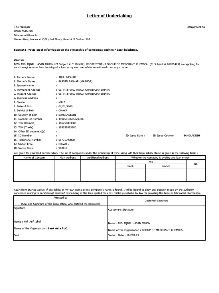 Company Ownership & Bank Liabilities Letter | PDF | Justice | Crime ...