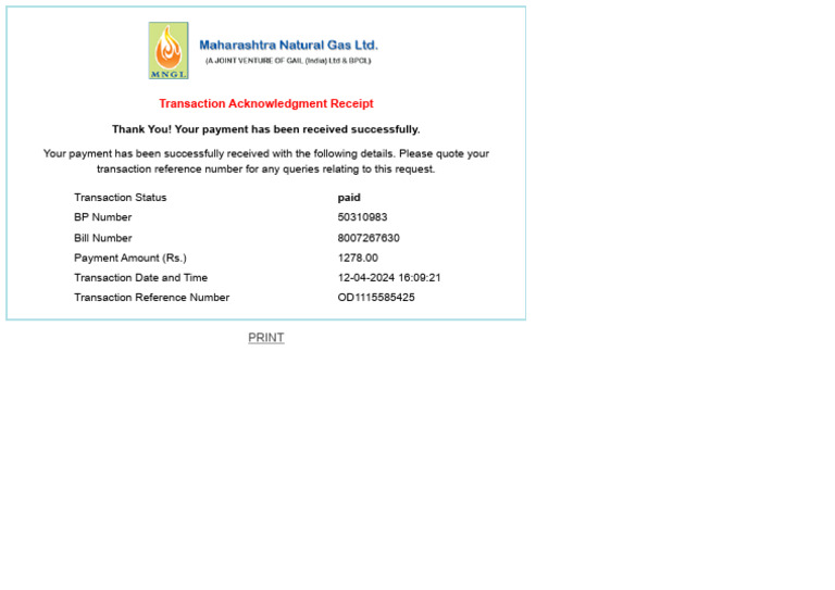 Bill Reciept - MNGL | PDF