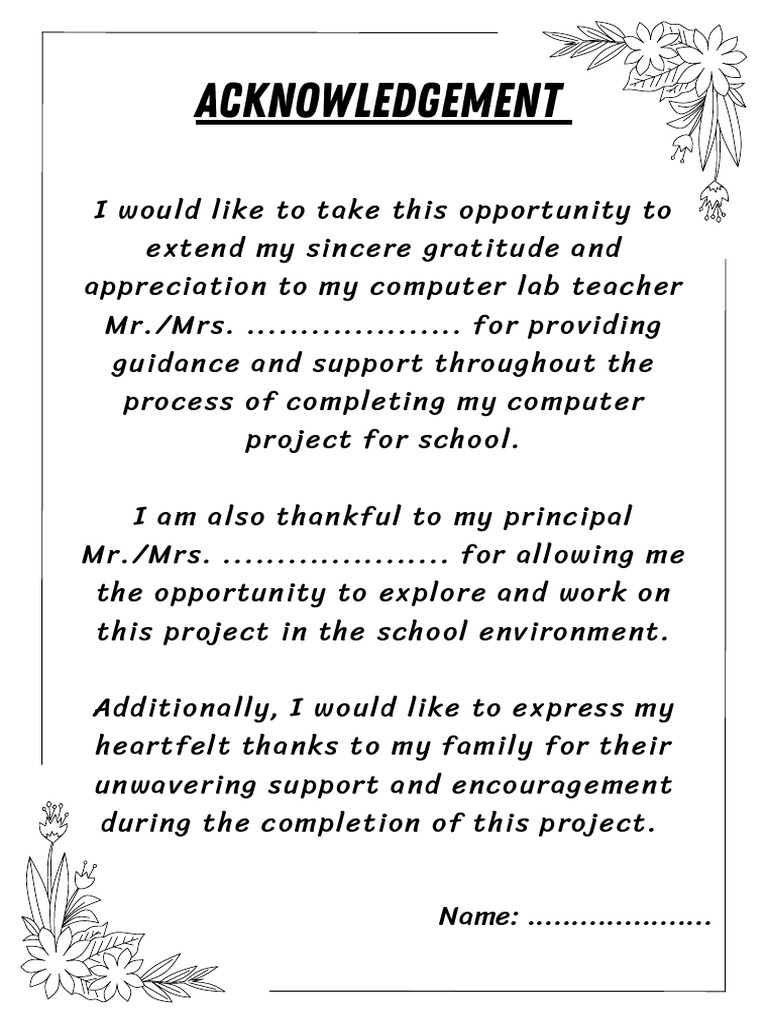 Computer Project Acknowledgement | PDF