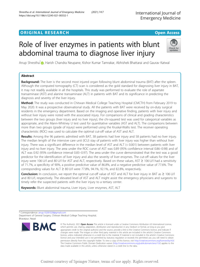 Role of Liver Enzymes in Patients With Blunt Abdom | PDF | Alanine ...