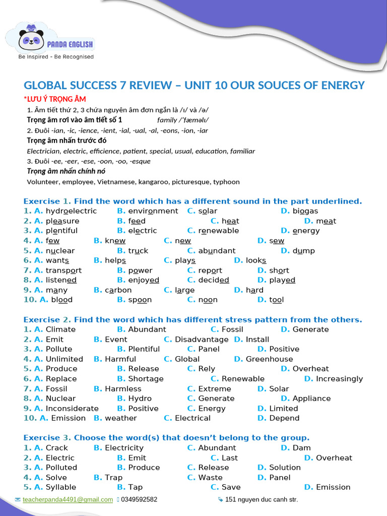 Global Success 7 Review - Unit 10 Our Souces of Energy | PDF | Energy ...