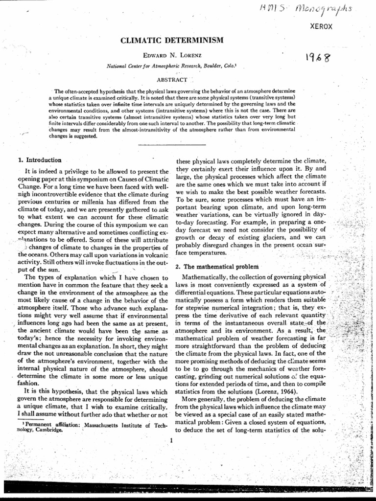 Climatic Determinism 1968 | PDF