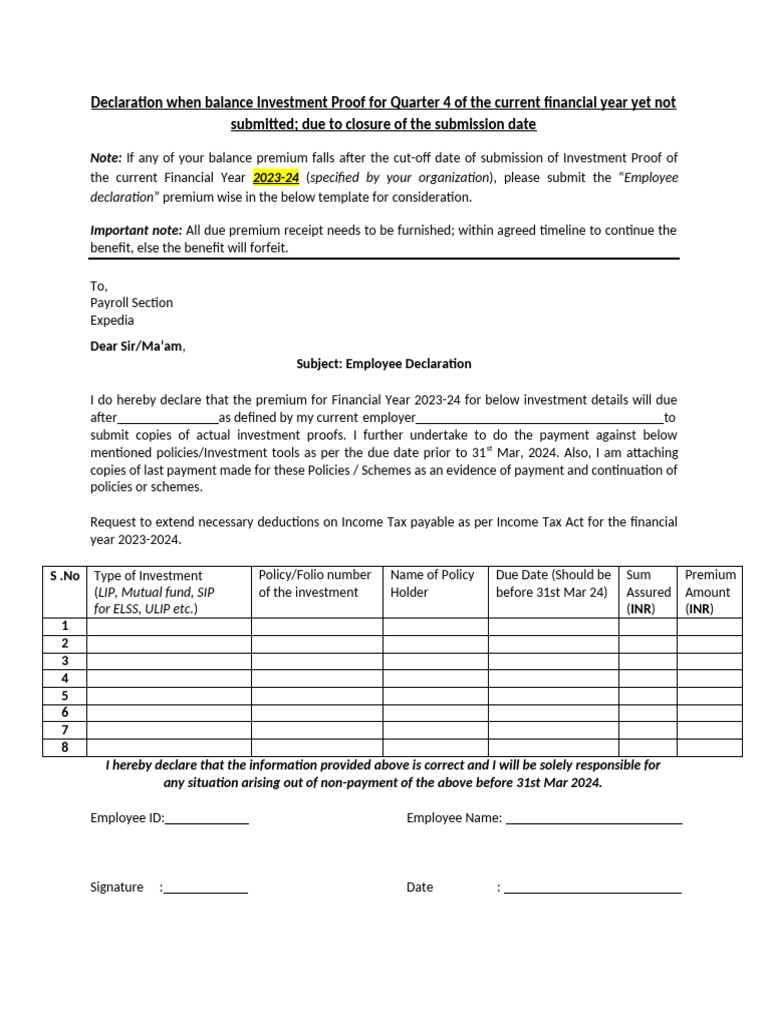 Declaration For Future Investments | PDF