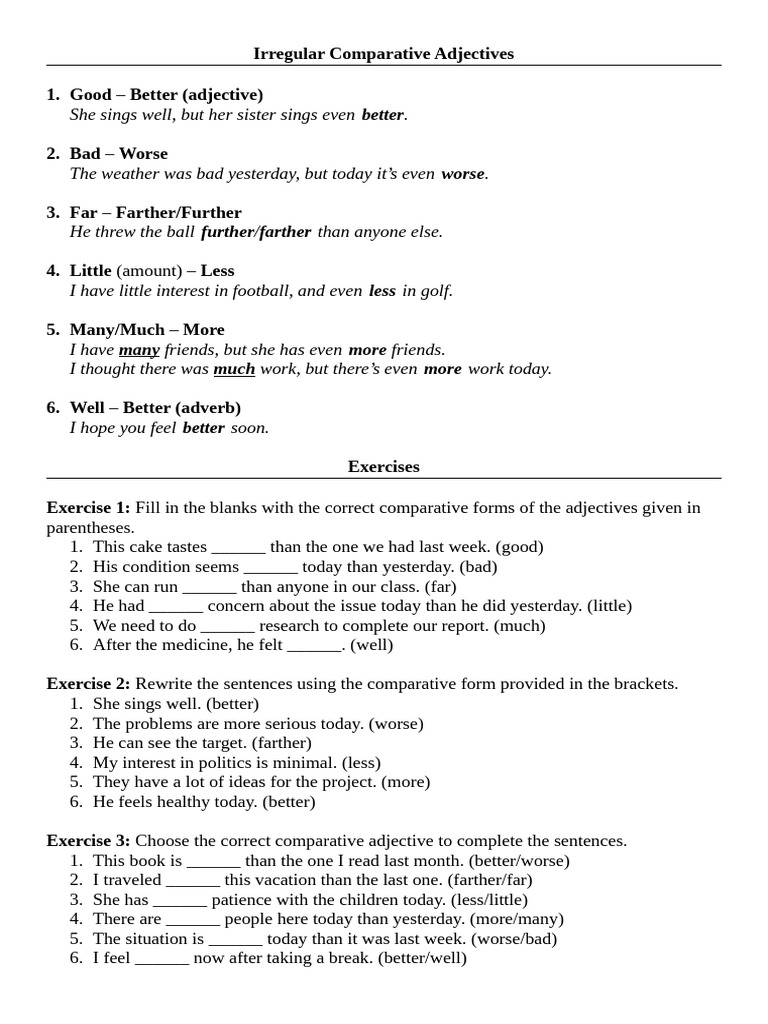 Irregular Comparative Adjectives | PDF