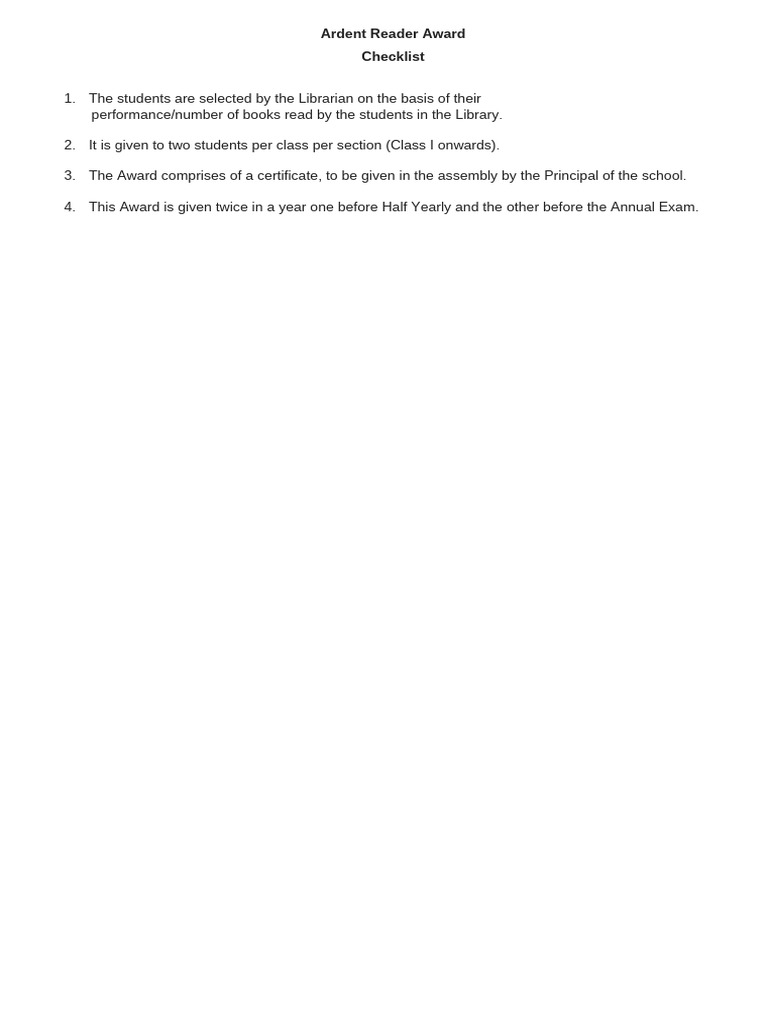 Ardent Reader Checklist - Core | PDF