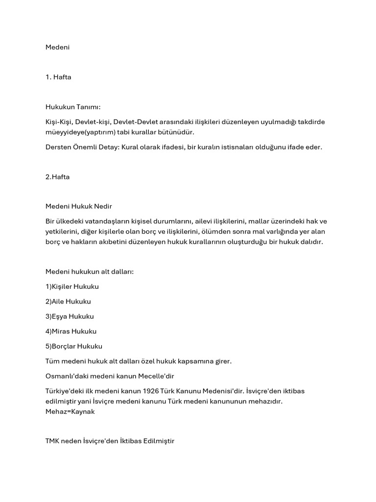 Medeni TAM Notlar | PDF