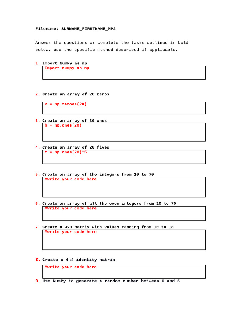 NumPy Array Exercises | PDF