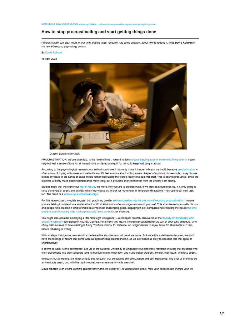 How To Stop Procrastinating and Start Getting Things Done | PDF | Procrastination | Professional ...