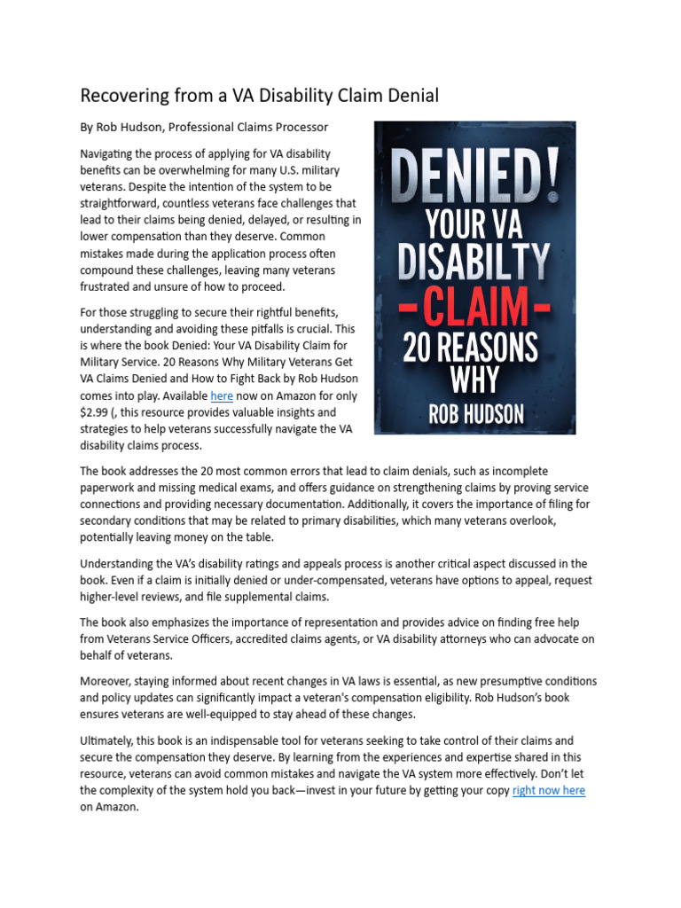Recovering From a VA Disability Claim Denial | PDF