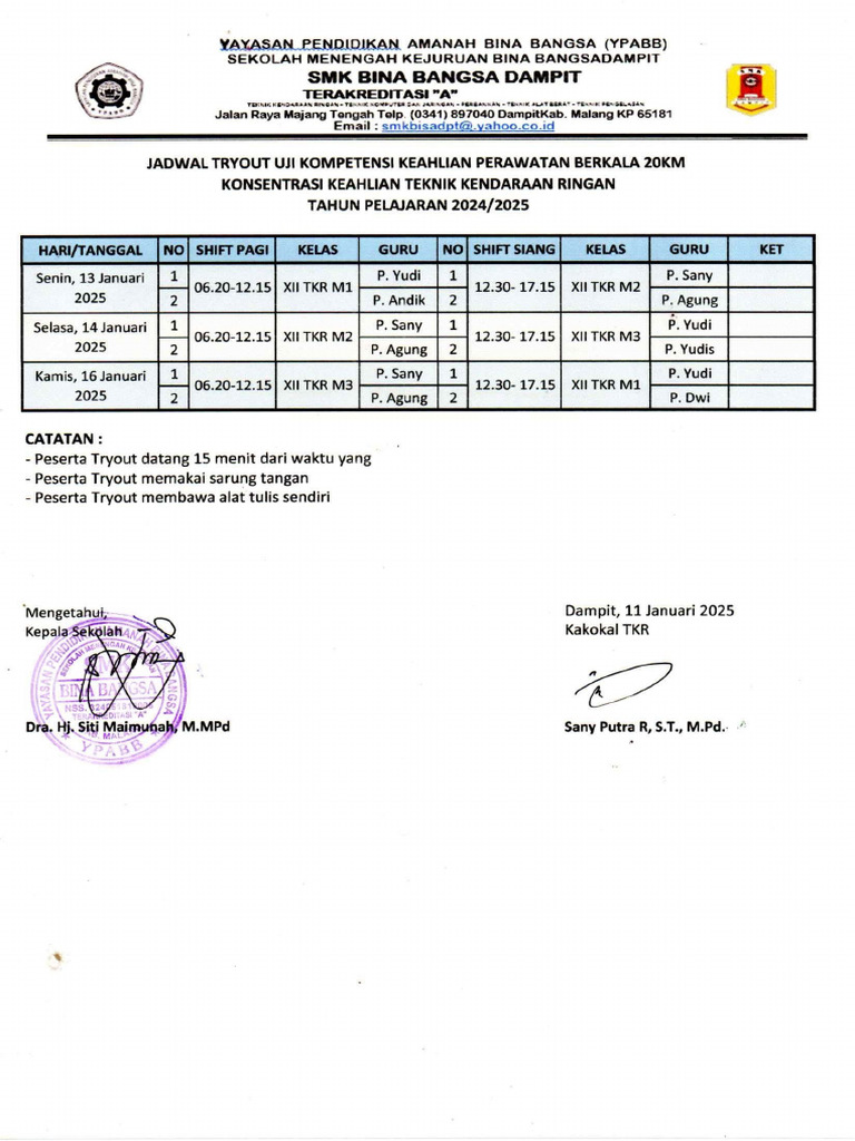 Jadwal Try Out Ukk TKR | PDF