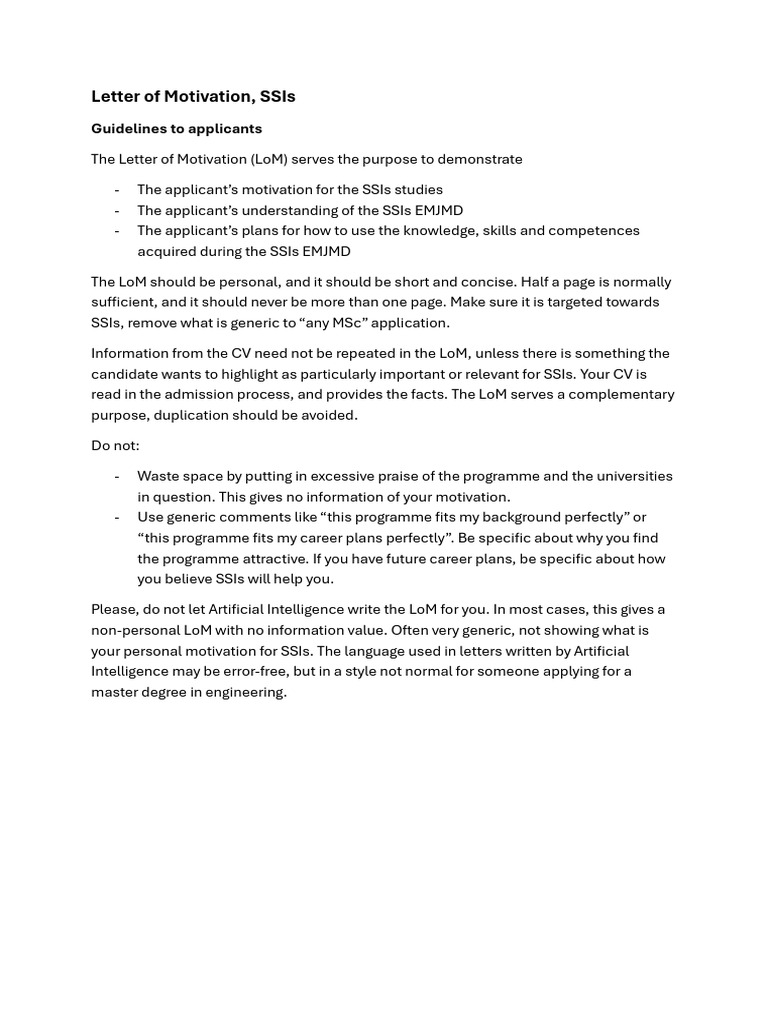 LetterOfMotivation Guidelines | PDF