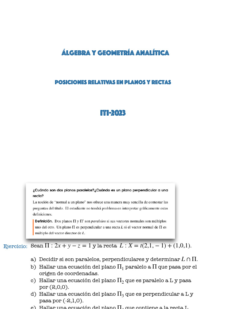 Rectas y Planos Posiciones Relativas | PDF | Línea (geometría) | Ecuaciones