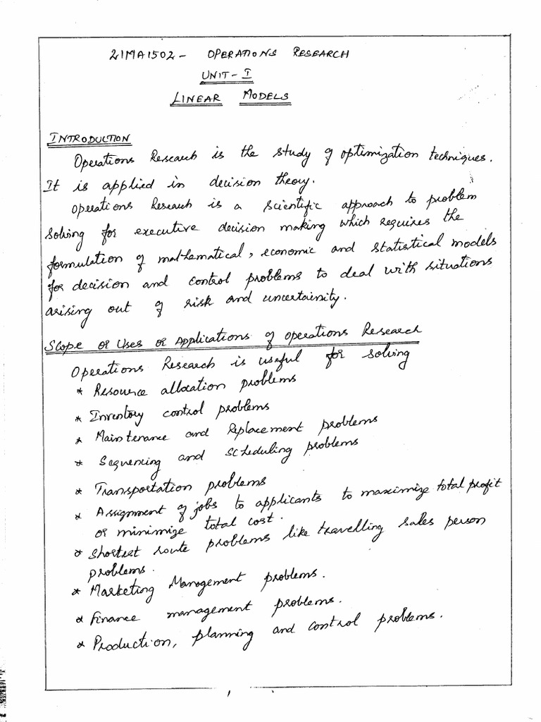 Operational Research UNIT-I Notes | PDF