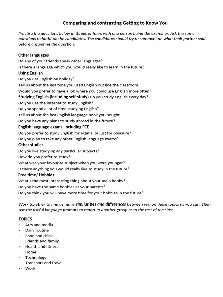 Comparing and Contrasting Getting To Know You | PDF | English Language