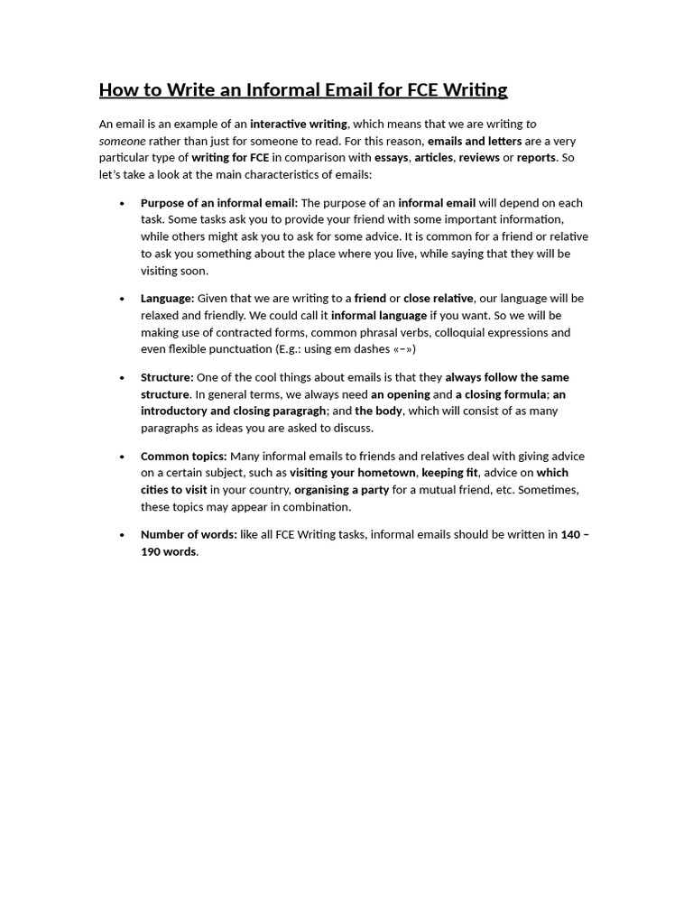 Writing Informal Emails for FCE Exam | PDF