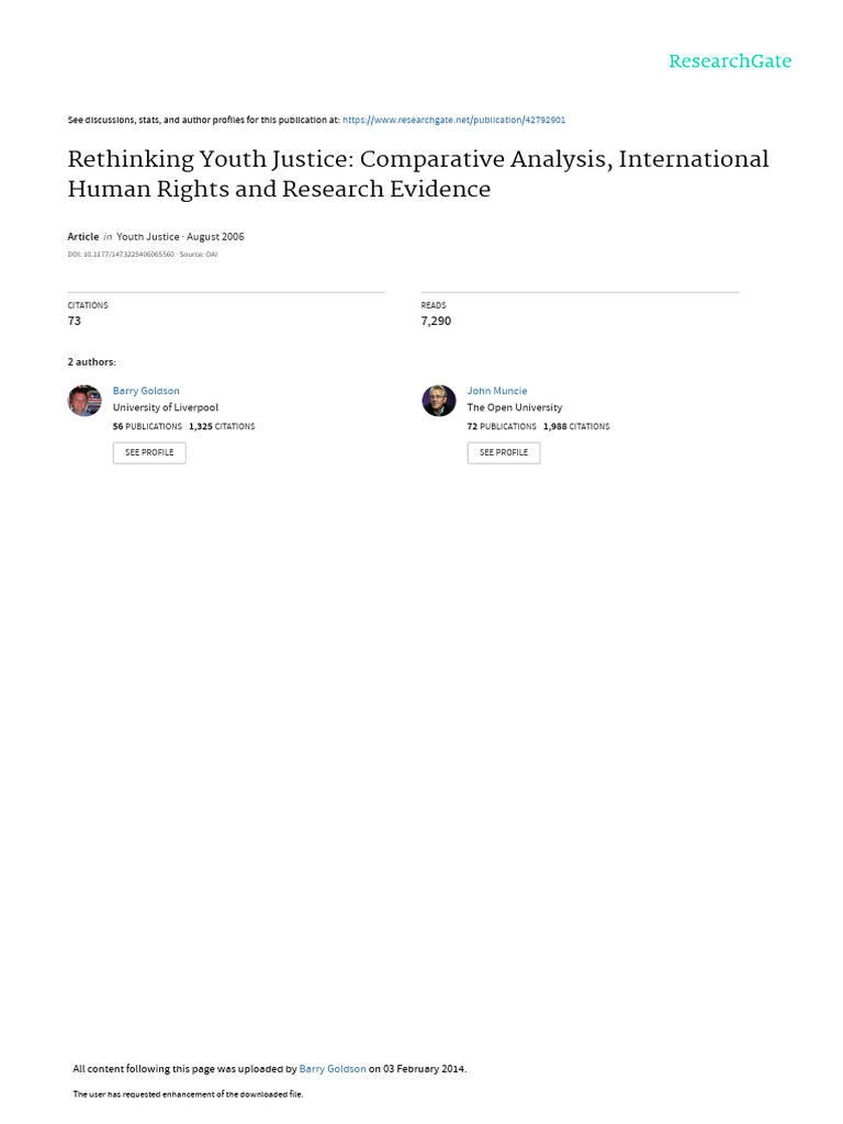 Rethinking Youth Justice: Comparative Analysis, International Human Rights and Research Evidence ...