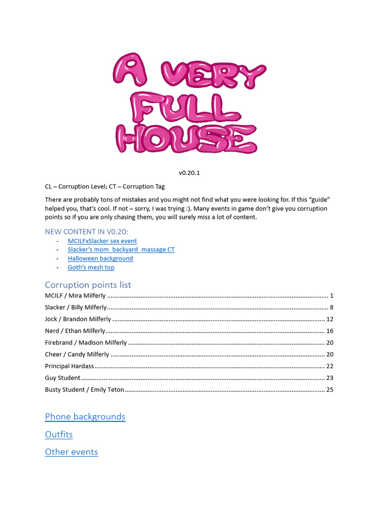 A Very Full House v0.20 Walkthrough | PDF