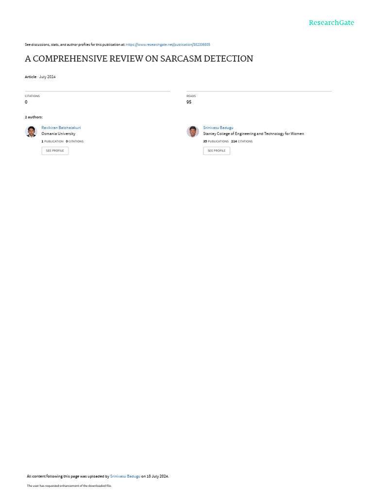 A Comprehensive Review On Sarcasm Detection | PDF | Machine Learning | Deep Learning