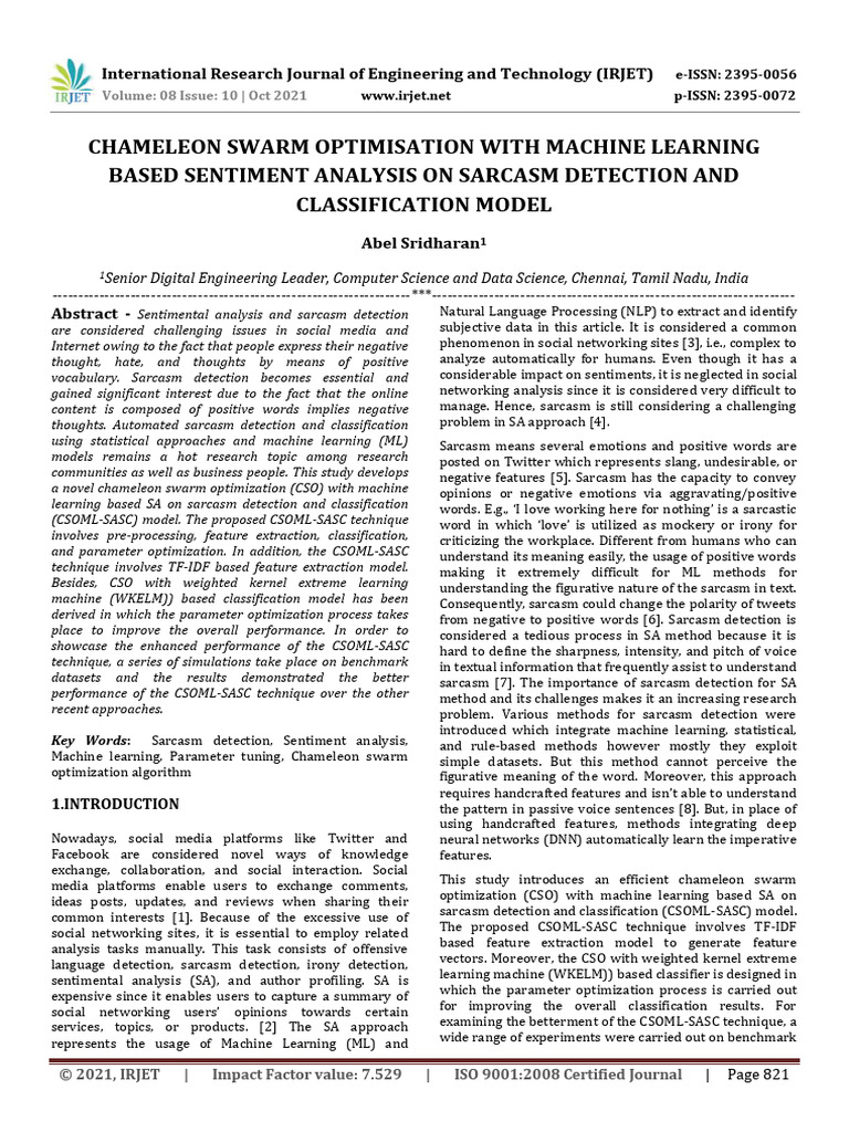 Chameleon Swarm Optimisation With Machine Learning | PDF | Machine Learning | Mathematical ...