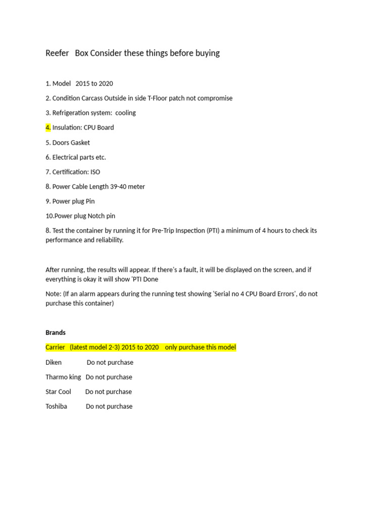 Reefer Inspection | PDF