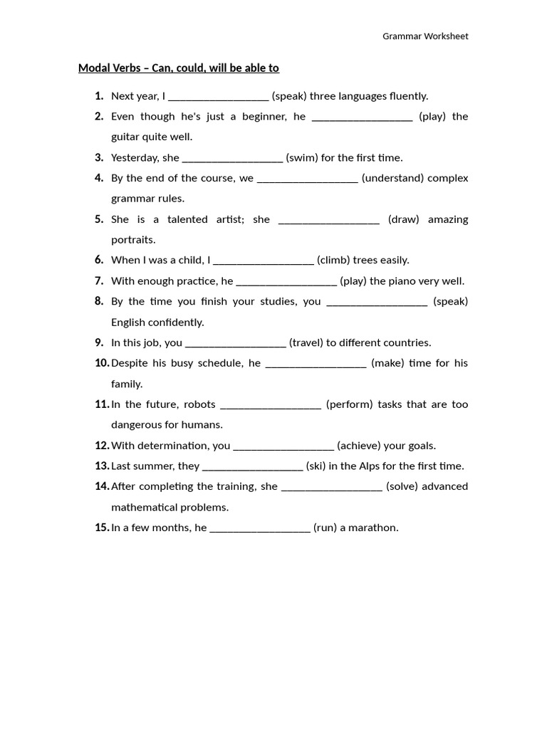 Modal Verbs - Can, Could, Will Be Able To | PDF