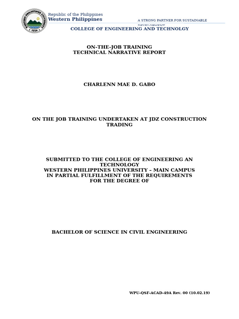 On-the-Job Training Report: JDZ Construction | PDF
