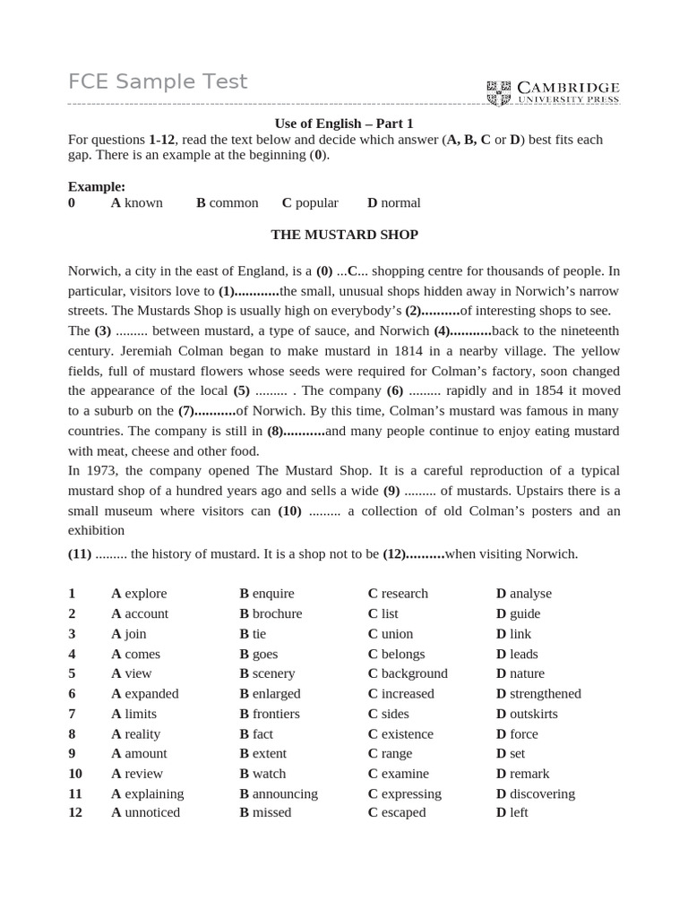 FCE Use of English Sample Test | PDF | Mustard (Condiment)