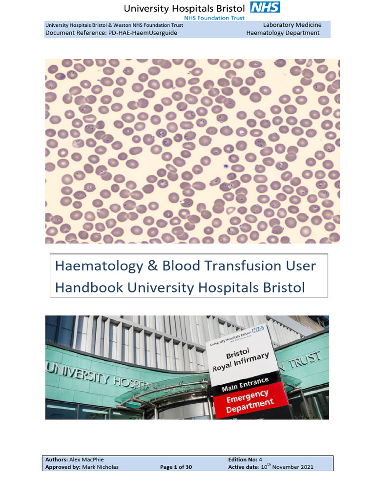 Haematology and Blood Transfusion User Handbook Uhbristol Ed4 | PDF ...