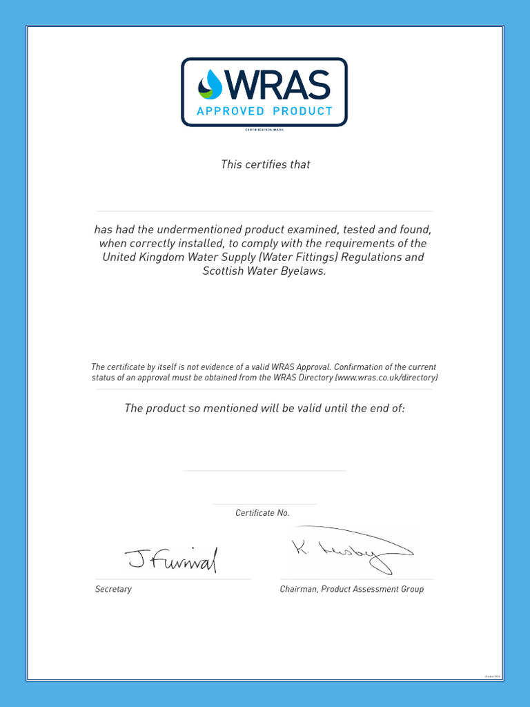 Wras Certificate Comeval S10-S15-S20-S30 | PDF