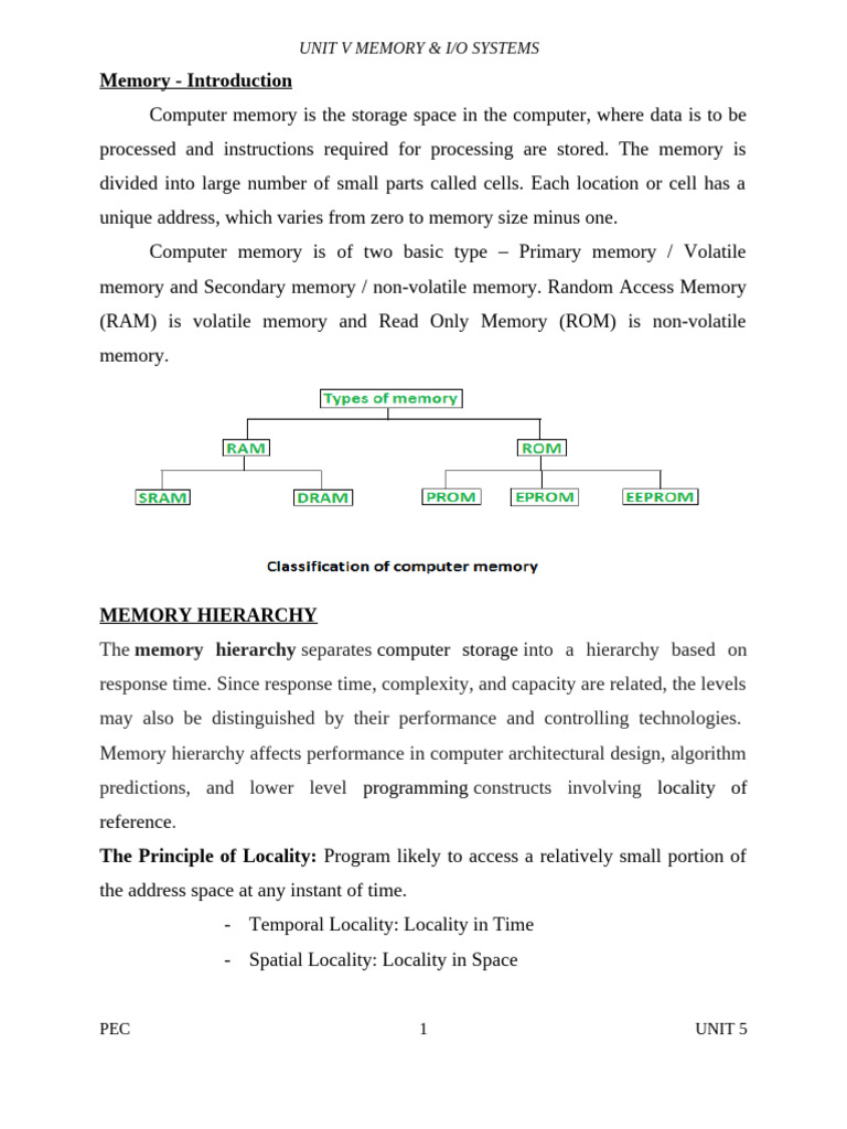 DPCO UNIT 5 NOTES NEW | PDF | Random Access Memory | Input/Output