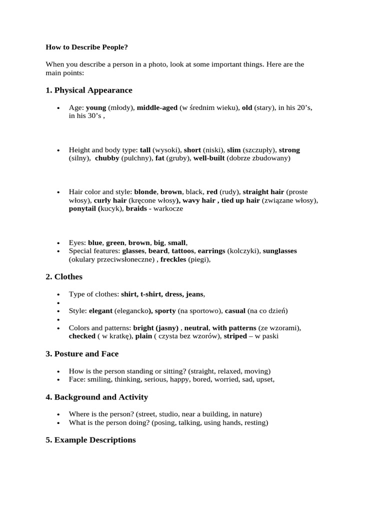 Guide to Describing People in Photos | PDF