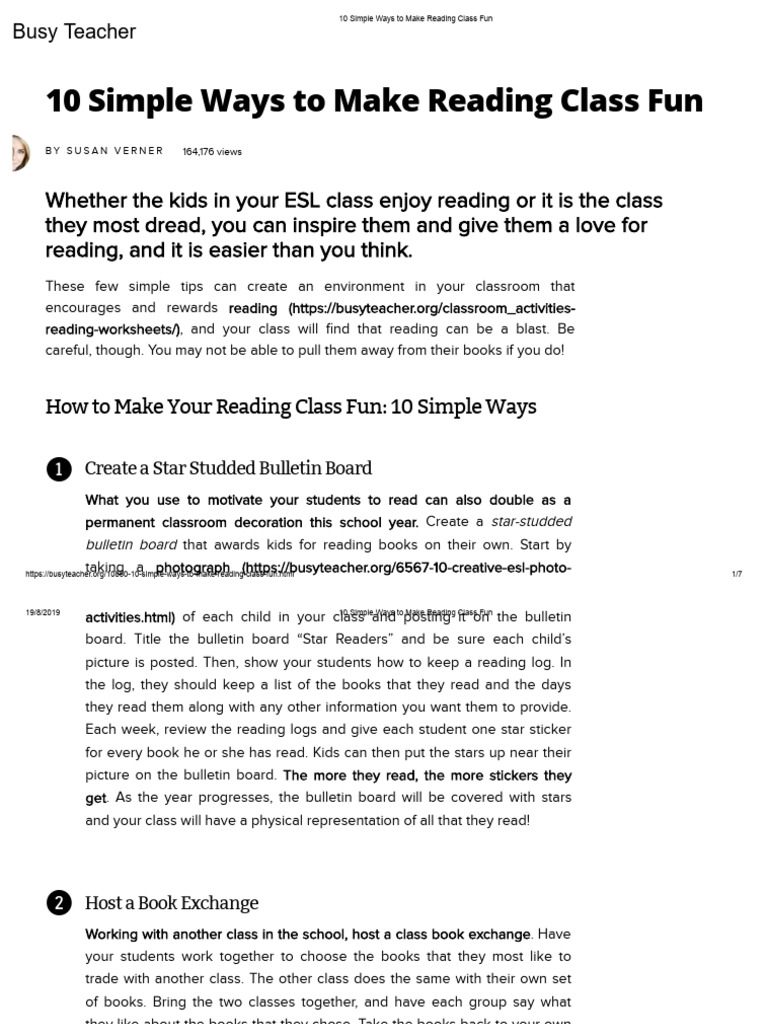 10 Simple Ways To Make Reading Class Fun | PDF | Learning