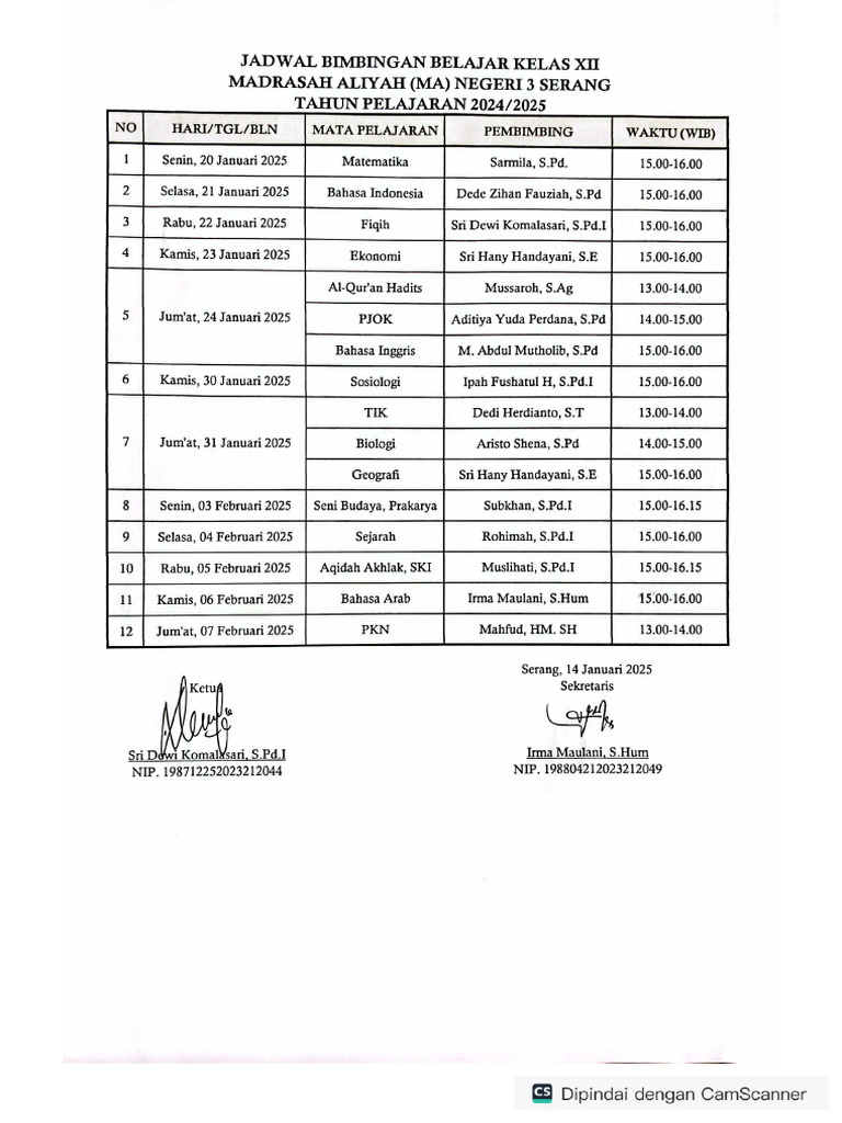 Jadwal Bimbel | PDF