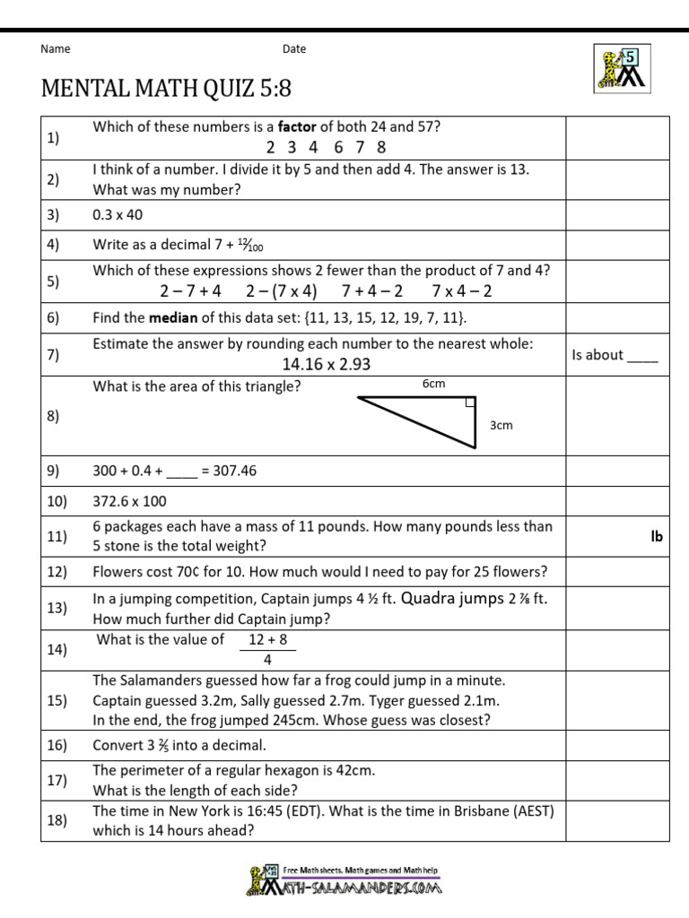 Mental Math 5th Grade 8 | PDF | Mathematics