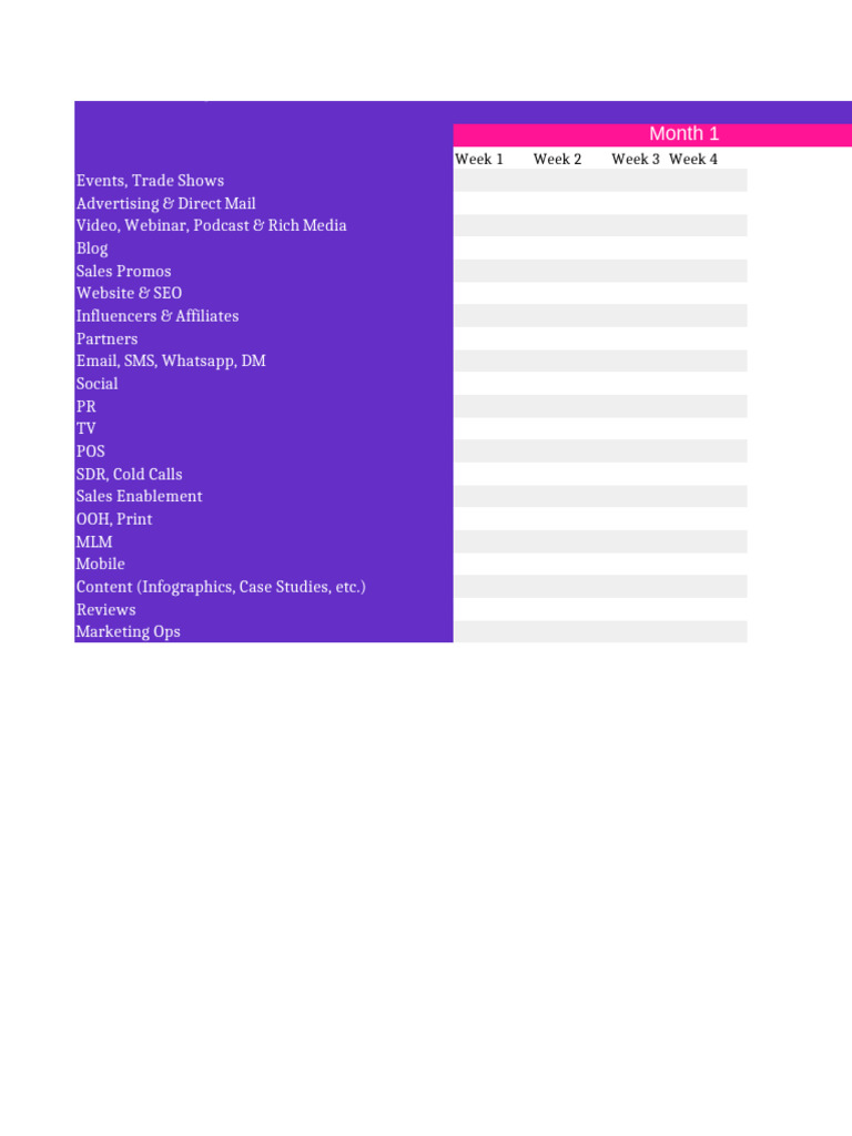 Product Marketing Calendar Template | PDF