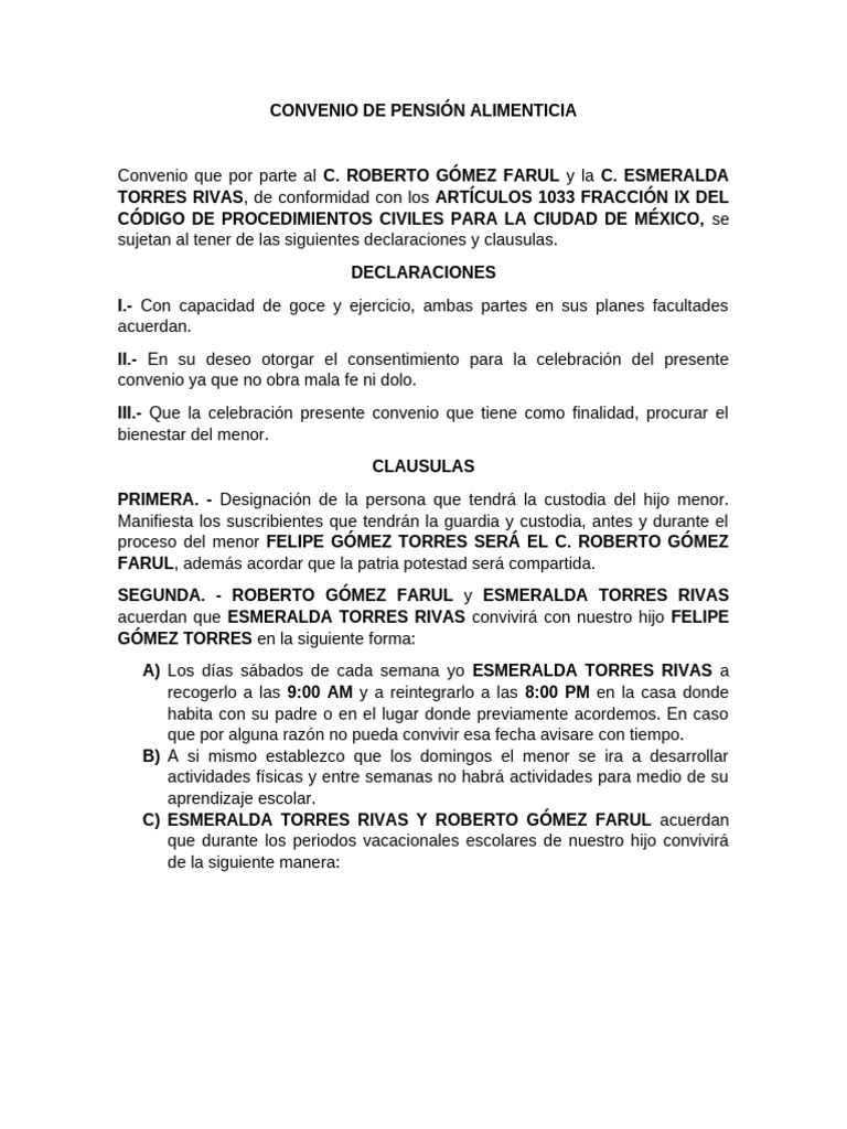 Convenio de Pensión Alimenticia | PDF | Pensión alimenticia