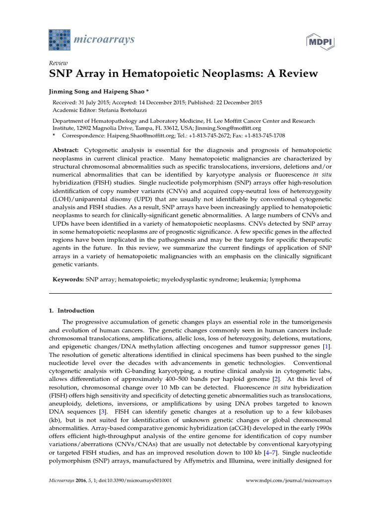 SNP Array in Hematopoietic Neoplasms A Review | PDF | Fluorescence In ...