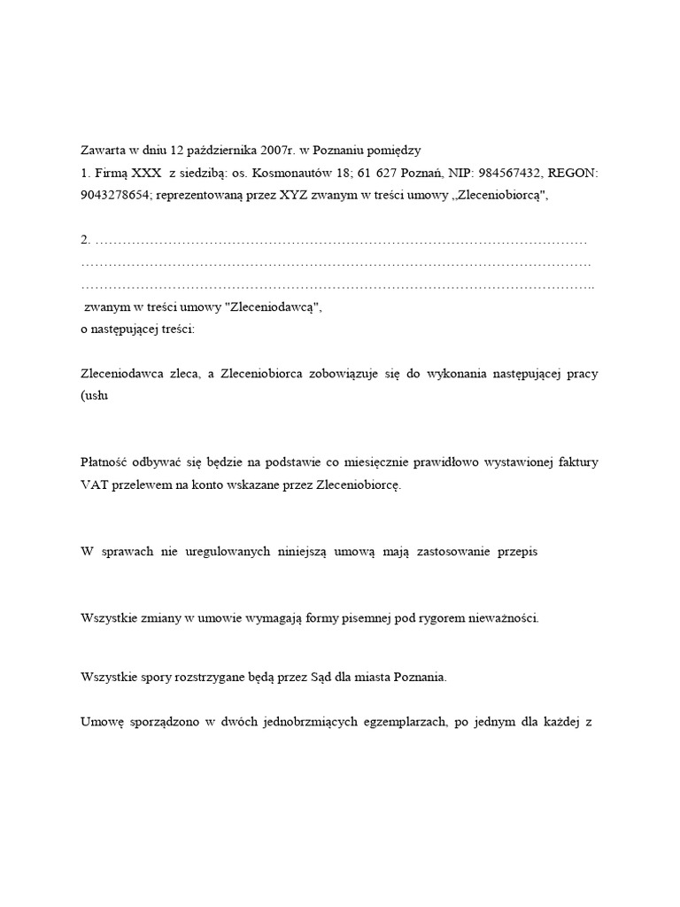 A Sample Agreement in Polish and English | PDF