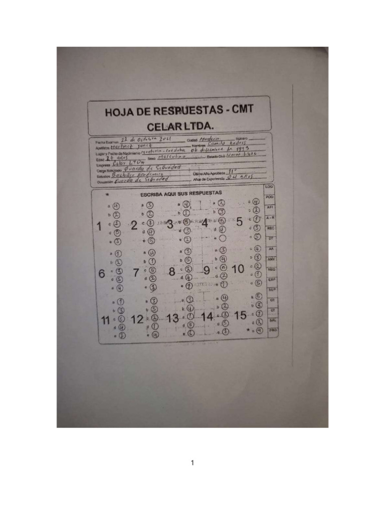 HOJA DE RESPUESTAS CMT | PDF