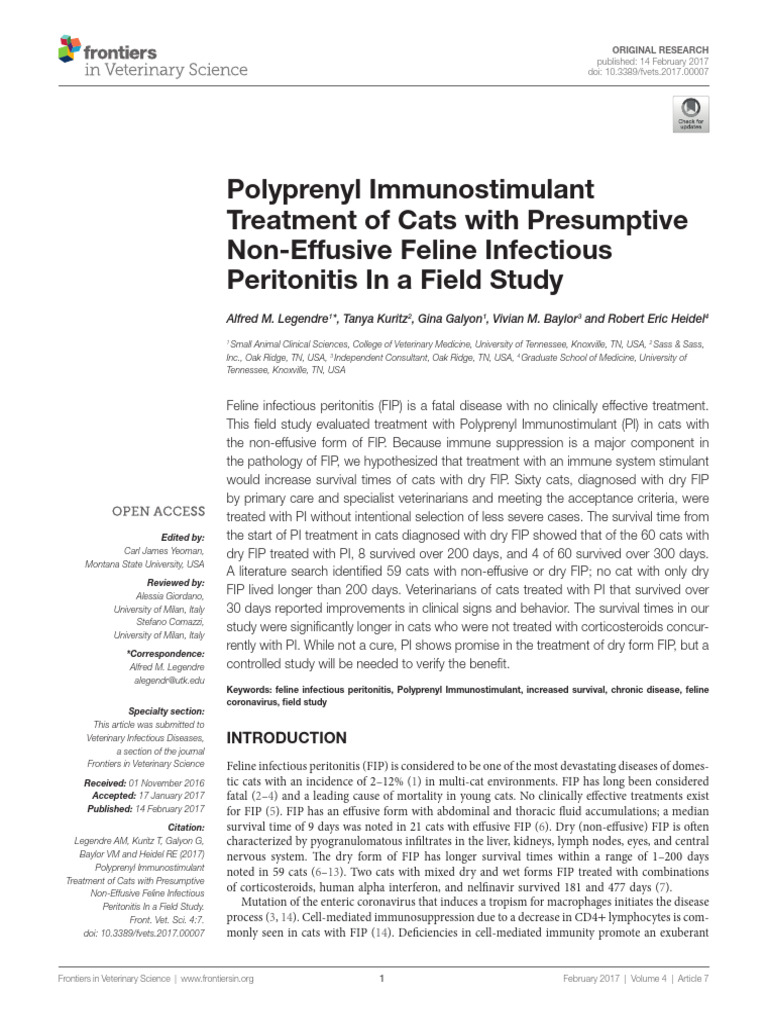 29-30. Polyprenyl Immunostimulant Treatment of Cats With | PDF ...