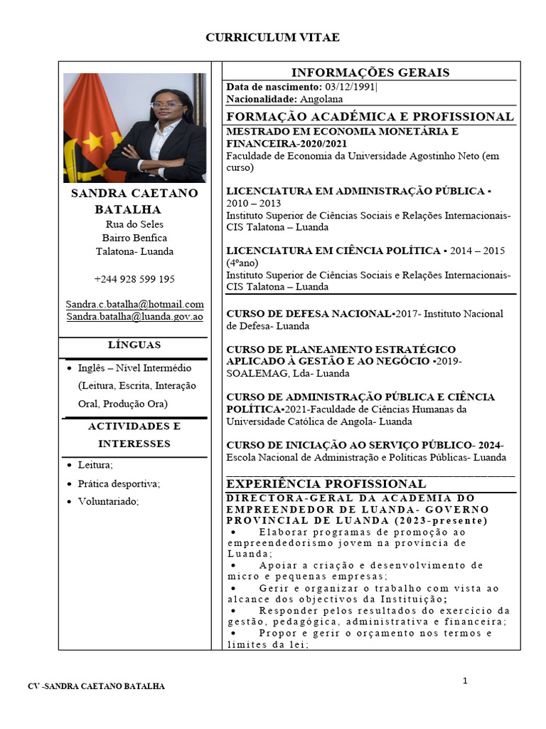 Cv Sandra Batalha | PDF | Angola | Economia