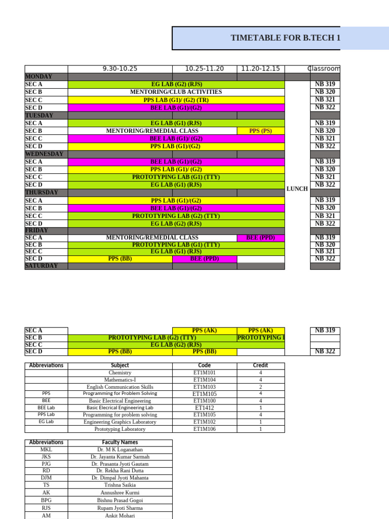 v1.2 BTech 1st Semester Time Table Dated 22-08-2023 | PDF | Science