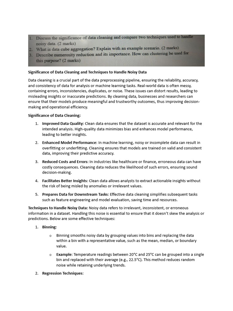 Significance of Data Cleaning and Techniques To Handle Noisy Data | PDF | Data Management | Data ...